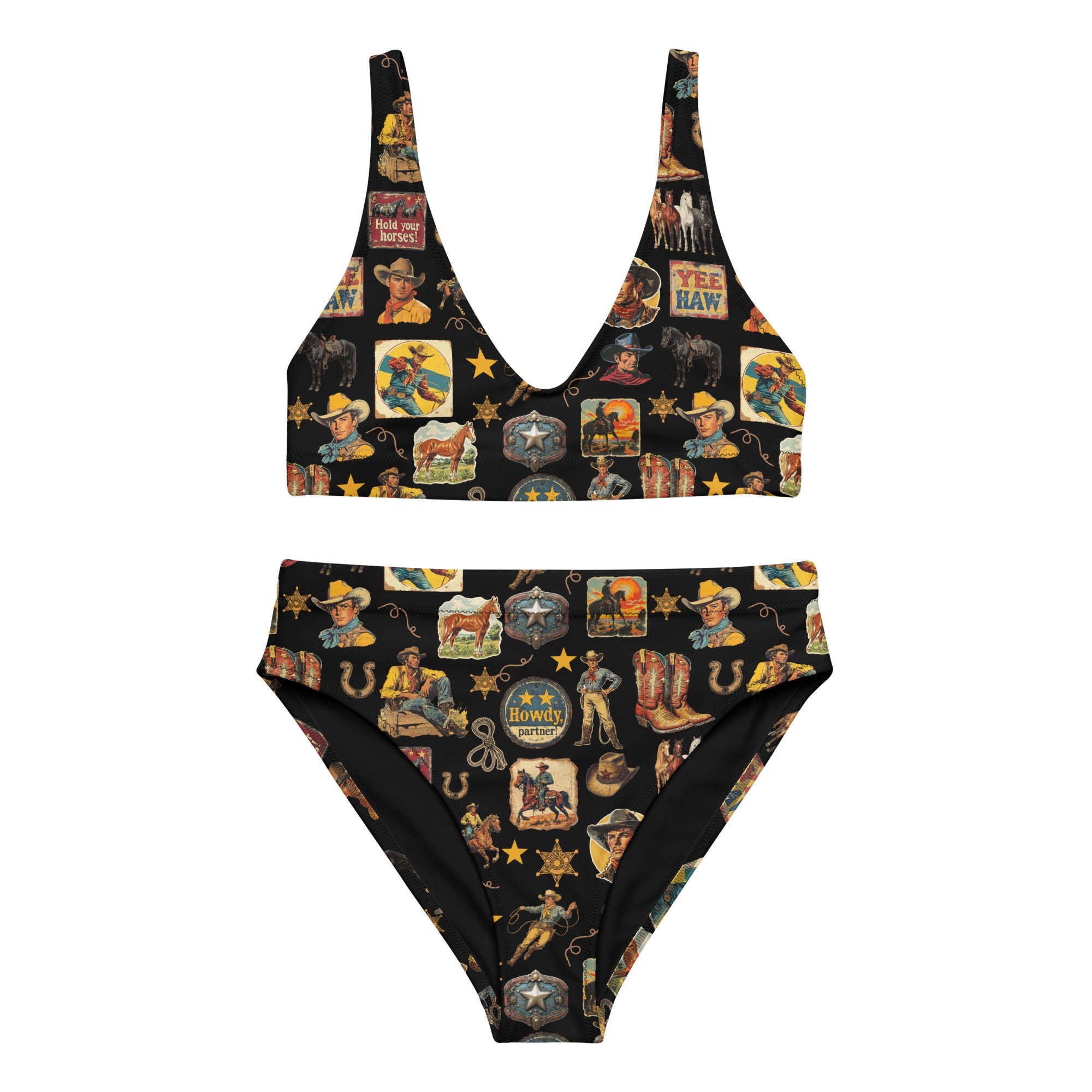 Yeehaw Vintage Cowboy Collage Bikini By Baha Ranch Western Wear | ArdenWear